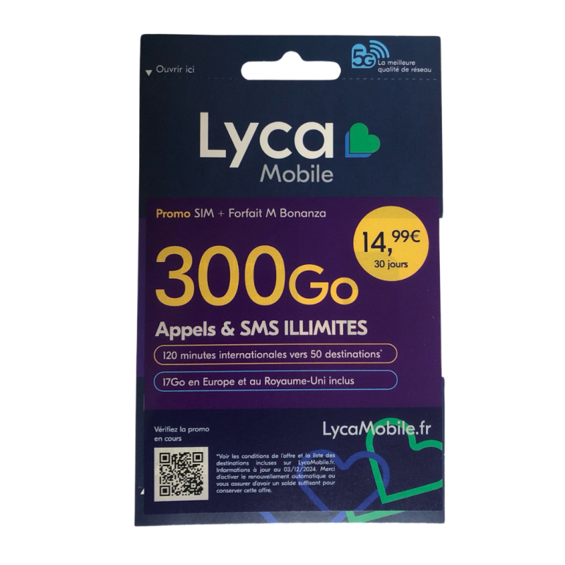 Lyca Mobile Unlimited Prepaid SIM Card - 300GB No Subscription Internet