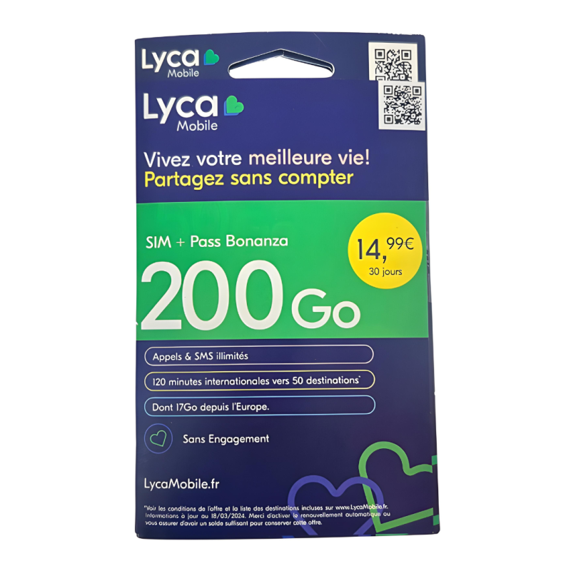 Carte SIM Prépayée Lyca Mobile Illimité - 50 GO d’Internet Sans